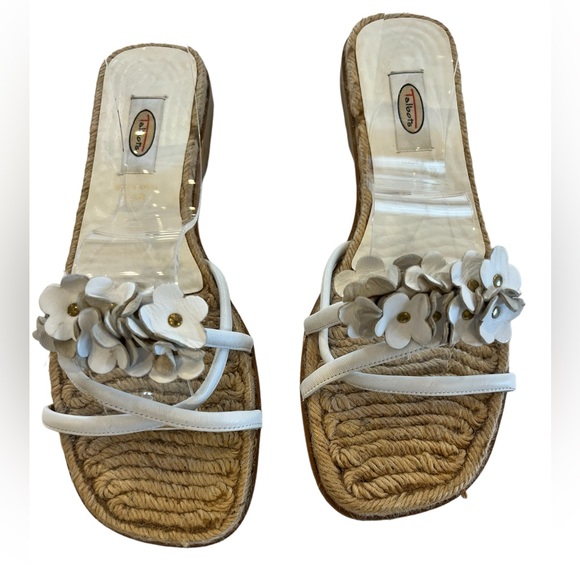 Talbots | Shoes | Talbots White Flower Leather Sandals Size 95 B Jute ...